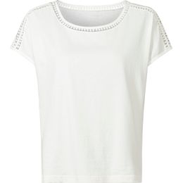 CR&Eacute;ATION L Damen Rundhalsshirt mit Spitzenband ecru Gr&ouml;&szlig;e 40