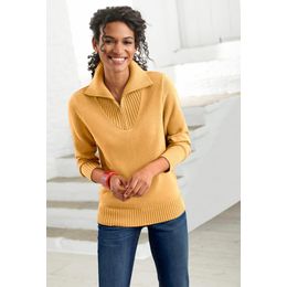 Casual Looks Damen Troyer "Pullover", gelb, Gr. 52, meliert, unifarben, 50% Baumwolle, 50% Polyacryl, Pullover