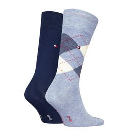 Tommy Hilfiger Herren Socken "TH MEN SOCK CHECK 2P", Gr. 43light blau melange, Baumwollmischung, Socken, mit klassischem Argyle-Design