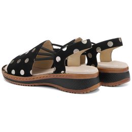 Ara Damen Riemchensandale "HAWAII", Gr. 38, schwarz, Veloursleder, gepunktet, Schuhe, Sommerschuh, Sandalette, Keilabsatz, mit Stretch-B&auml;nder, G-Weite