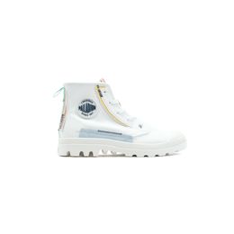 Palladium Damen Schn&uuml;rboots "PAMPA UNDERLAYER", Gr. 40, wei&szlig;, Synthetik, Textil, Schuhe, Schn&uuml;rstiefel, Schn&uuml;rstiefelette aus Canvas