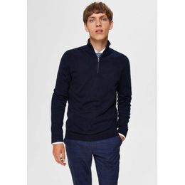 Selected Herren Troyer "SLHBERG HALF ZIP CARDIGAN NOOS", blau, Gr. M, unifarben, Strick, Obermaterial: 100% Baumwolle, Pullover, Baumwolle, regular