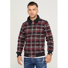 2Y Premium Herren Outdoorjacke "LIJAN", rot, Gr. M, kariert, 50% Baumwolle, 45% Polyester, 5% Elasthan, Jacken, mit Teddyfell-Kragen