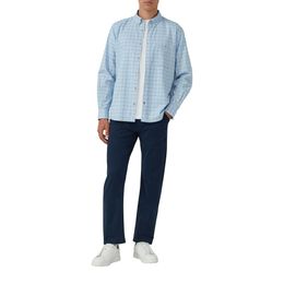 s.Oliver Herren Langarmhemd, blau, Gr. L, kariert, Web, Obermaterial: 100% Baumwolle, Hemden, mit Logo Stickerei