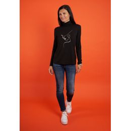 Seidel Moden Damen Langarmshirt, schwarz, Gr. 40, bedruckt, Obermaterial: 95% Viskose, 5% Elasthan, Shirts, MADE IN GERMANY