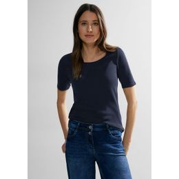 Cecil Damen T-Shirt "Style Lena", blau, Gr. S, unifarben, Jersey, Obermaterial: 100% Baumwolle, Shirts, mit klassischem Rundhalsausschnitt