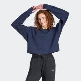 Damen Sweatshirt "ALL SZN RIBBED V-NECK", blau, Gr. L, adidas Sportswear, Obermaterial: 58% Baumwolle, 40% Polyester, 2% Elasthan, Sweatshirts