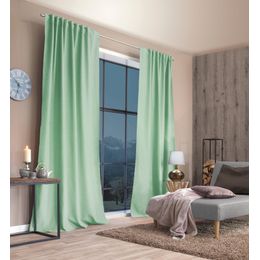 Gardine HOME BASICS, B:135cm H:175cm, gr&uuml;n, Polyester, Polyester, Wohnzimmer, Gardinen, "ESKIMO", Thermostoff Uni ESKIMO