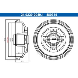ATE Bremstrommel 24.0220-0049.1 hinten rechts links f&uuml;r SUZUKI VAUXHALL OPEL 43511-62J10 43511-62J11 95513699