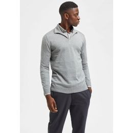 Selected Herren Troyer "SLHBERG HALF ZIP CARDIGAN NOOS", grau, Gr. XXL, meliert, Strick, Obermaterial: 100% Baumwolle, Pullover, Baumwolle, regular
