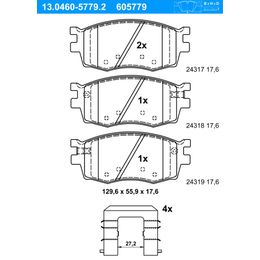 ATE Bremsbelagsatz, Scheibenbremse 13.0460-5779.2 vorne rechts links mit Zubeh&ouml;r f&uuml;r HYUNDAI KIA 58101-1JA10 58101-1GE00