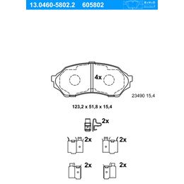 ATE Bremsbelagsatz, Scheibenbremse 13.0460-5802.2 vorne rechts links mit Zubeh&ouml;r f&uuml;r MAZDA BJYM-33-23Z BJYD-33-23Z