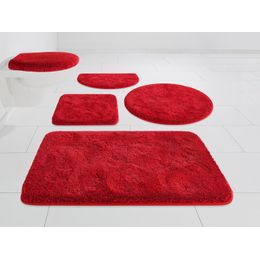 Badematte Grund, H:27mm, rot, Kunstfaser, Badematten, "Melos, Badvorleger, Badezimmer Teppich, sehr weich", melierte Optik, sehr weicher Flor,