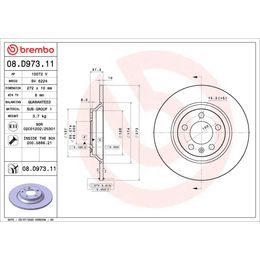 Brembo Bremsscheibe 08.D973.11 hinten rechts links voll 272mm f&uuml;r VW AUDI 2Q0615601G