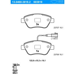 ATE Bremsbelagsatz, Scheibenbremse 13.0460-3818.2 vorne rechts links f&uuml;r PEUGEOT FIAT CITRO&Euml;N 425406 425407 77362548