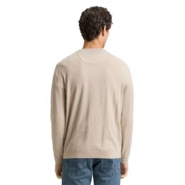 Tom Tailor Herren V-Ausschnitt-Pullover, beige, Gr. L, meliert, Strick, Obermaterial: 100% Baumwolle, Pullover, mit kleiner Logo-Stickerei