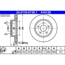ATE Bremsscheibe 24.0116-0138.1 hinten rechts links bel&uuml;ftet 292mm f&uuml;r RENAULT NISSAN 43206-4CE0A 432064423R 43206-6RA0A