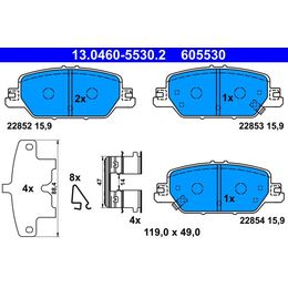ATE Bremsbelagsatz, Scheibenbremse 13.0460-5530.2 hinten rechts links mit Zubeh&ouml;r f&uuml;r HONDA 43022-TNY-E00