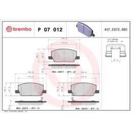 Brembo Bremsbelagsatz, Scheibenbremse P 07 012 vorne rechts links mit Zubeh&ouml;r f&uuml;r BUICK (SGM) VAUXHALL GMC OPEL CHEVROLET 42566748 42566753 84856629