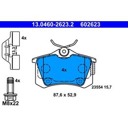 ATE Bremsbelagsatz, Scheibenbremse 13.0460-2623.2 hinten rechts links mit Zubeh&ouml;r f&uuml;r PEUGEOT CITRO&Euml;N VAUXHALL OPEL 3649110 1631831780 1616872680