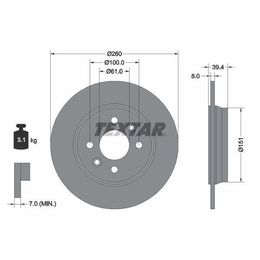 TEXTAR Bremsscheibe 92347603 hinten rechts links voll 260mm f&uuml;r RENAULT 440A00868R