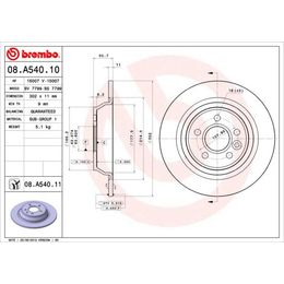 Brembo Bremsscheibe 08.A540.10 hinten rechts links voll 302mm f&uuml;r LAND ROVER FORD (CHANGAN) 7G912A315BA 6G912A315BA 6G912A315BB