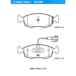 ATE Bremsbelagsatz, Scheibenbremse 13.0460-7288.2 vorne rechts links f&uuml;r FIAT 77366537 77365811 77366538