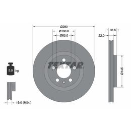 TEXTAR Bremsscheibe PRO+ 92082305 vorne rechts links au&szlig;enbel&uuml;ftet 280mm f&uuml;r SKODA VW SEAT (FAW) (SVW) AUDI 1J0615301P JZW615301 1J0615310M
