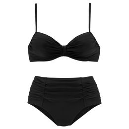 Lascana Damen B&uuml;gel-Bikini, schwarz, Gr. 46, Polyamid, Bikini-Sets, mit dekorativer Raffung