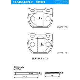 ATE Bremsbelagsatz, Scheibenbremse 13.0460-6924.2 hinten rechts links mit Zubeh&ouml;r f&uuml;r LAND ROVER SFP000250 SFP000130