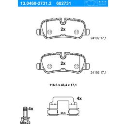 ATE Bremsbelagsatz, Scheibenbremse 13.0460-2731.2 hinten rechts links mit Zubeh&ouml;r f&uuml;r LAND ROVER LR015519