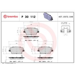 Brembo Bremsbelagsatz, Scheibenbremse P 30 112 hinten rechts links mit Zubeh&ouml;r f&uuml;r HYUNDAI 58302S0A51 58302S0A30 58302S0A50