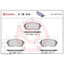Brembo XTRA LINE P 78 013X Bremsbelagsatz, Scheibenbremse vorne rechts links ohne Zubeh&ouml;r f&uuml;r TOYOTA SAAB SUBARU 26296FE020 26296AE160 26296FE000