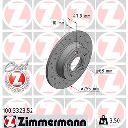 Zimmermann Bremsscheibe SPORT COAT Z 100.3323.52 hinten rechts links Gelocht 254mm f&uuml;r AUDI 4B0615601B