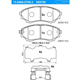 ATE Bremsbelagsatz, Scheibenbremse 13.0460-5795.2 vorne rechts links mit Zubeh&ouml;r f&uuml;r MAZDA FORD 1891191 UMY4-33-28Z 2218086