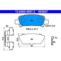 ATE Bremsbelagsatz, Scheibenbremse 13.0460-5697.2 hinten rechts links mit Zubeh&ouml;r f&uuml;r SUBARU 26696FA030 26696FC020 26696FC001