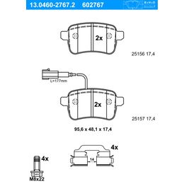 ATE Bremsbelagsatz, Scheibenbremse 13.0460-2767.2 hinten rechts links mit Zubeh&ouml;r f&uuml;r FIAT 77365357 71770092