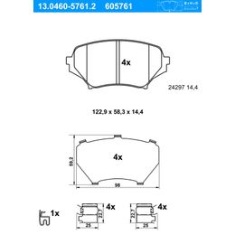 ATE Bremsbelagsatz, Scheibenbremse 13.0460-5761.2 vorne rechts links mit Zubeh&ouml;r f&uuml;r MAZDA NFY7-33-23Z NFY7-33-23ZA