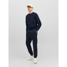 Jack & Jones JACK & JONES Herren Sweatshirt "JJEBRADLEY mit Rippb&uuml;ndchen f&uuml;r Alltag und Freizeit", blau, Gr. M, unifarben, angeraute Sweatware, Obermaterial: 61%