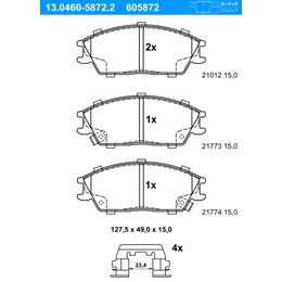 ATE Bremsbelagsatz, Scheibenbremse 13.0460-5872.2 vorne rechts links mit Zubeh&ouml;r f&uuml;r HYUNDAI KIA 58101-1CA10 58101-1CA00 58101-29A40
