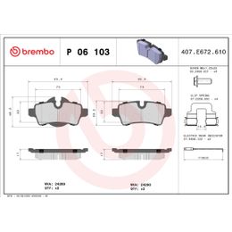 Brembo Bremsbelagsatz, Scheibenbremse P 06 103 hinten rechts links mit Zubeh&ouml;r f&uuml;r BMW 34212289154