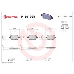 Brembo Bremsbelagsatz, Scheibenbremse P 59 095 hinten rechts links mit Zubeh&ouml;r f&uuml;r BUICK (SGM) VAUXHALL CHEVROLET OPEL 13527902 93723939 13517515