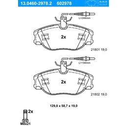 ATE Bremsbelagsatz, Scheibenbremse 13.0460-2978.2 vorne rechts links f&uuml;r PEUGEOT FIAT CITRO&Euml;N 425110 425453 425109