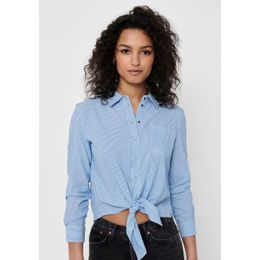 Only Damen Hemdbluse "ONLLECEY LS KNOT SHIRT NOOS WVN", blau, Gr. M, gestreift, Web, Obermaterial: 63% Polyester, 27% Viskose, 10% Nylon, Blusen