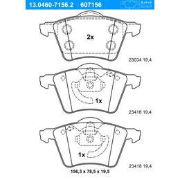 ATE Bremsbelagsatz, Scheibenbremse 13.0460-7156.2 vorne rechts links f&uuml;r FORD 1M21-2K021-BA 1201124