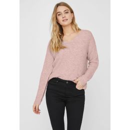 V&eacute;ro Moda VERO MODA Damen V-Ausschnitt-Pullover "VMCREWLEFILE LS V-NECK BLOUSE NOOS", rosa, Gr. XS, meliert, Strick, Obermaterial: 70% Polyacryl, 27% Nylon, 3%