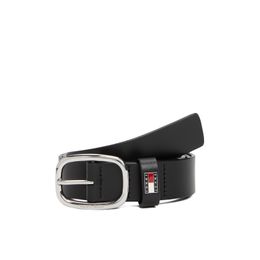 Tommy Jeans Damen Lederg&uuml;rtel "TJW OVAL 3.0 cm breit", schwarz, Gr. 85, Rindsleder, G&uuml;rtel, Ovale Einfachdornschlie&szlig;e und Logo am Verschluss
