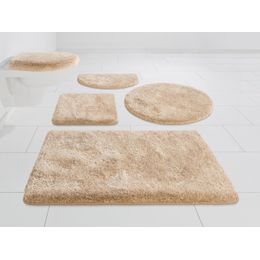 Badematte Grund, H:27mm, beige, Kunstfaser, Badematten, "Melos, Badvorleger, Badezimmer Teppich, sehr weich", melierte Optik, sehr weicher Flor,