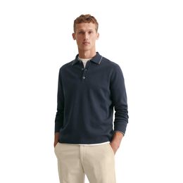 Marc O'Polo MARC O'POLO Herren Polokragenpullover, blau, Gr. S, Feinstrick, Obermaterial: 100% Baumwolle, Pullover, elegante, dicht gestrickte Milano-Struktur