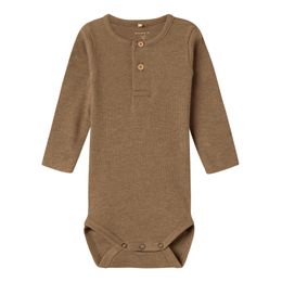 name it M&auml;dchen Langarmbody "NBMKAB LS BODY NOOS", Gr. 56, braun, Feinripp, Obermaterial: 57% Baumwolle, 38% Modal, 5% Elasthan, unifarben, Bodys